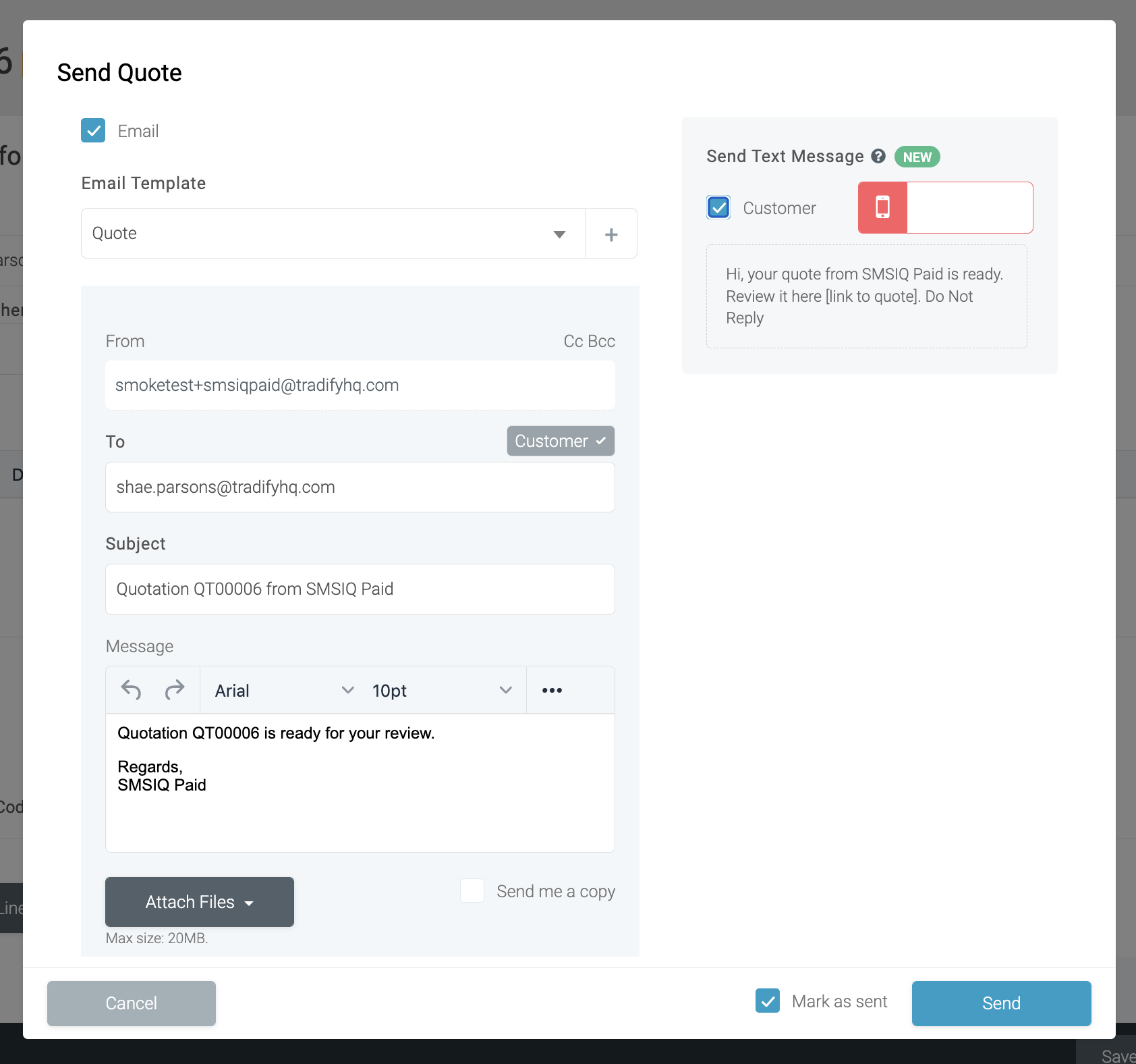 Sending Quotes via Text Message in Tradify – Tradify Help Centre