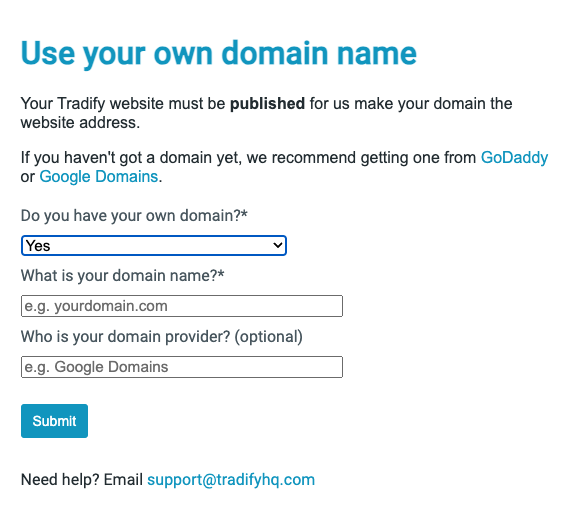 Using your own Domain with a Tradify Website – Tradify Help Centre