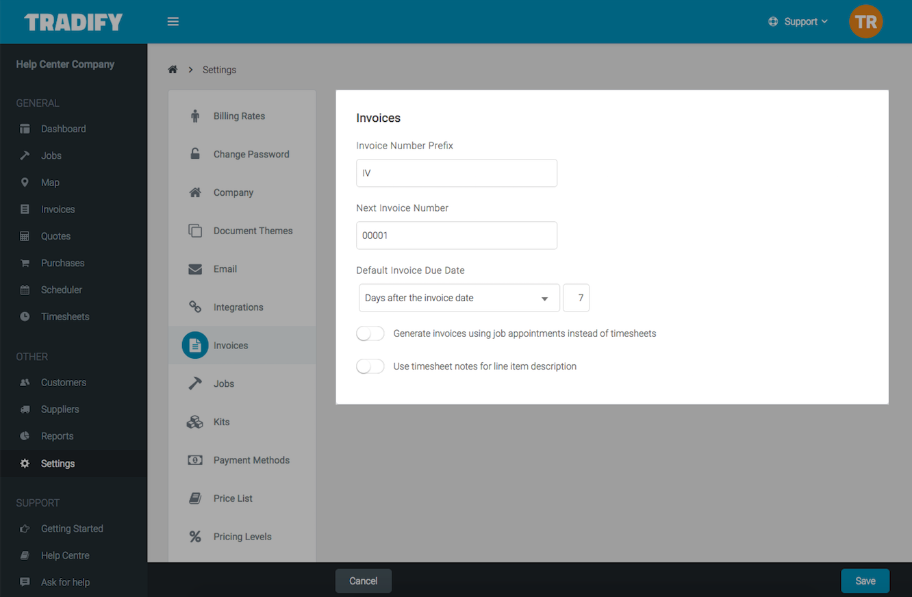 Understanding Tradify's Invoice Settings – Tradify Help Centre
