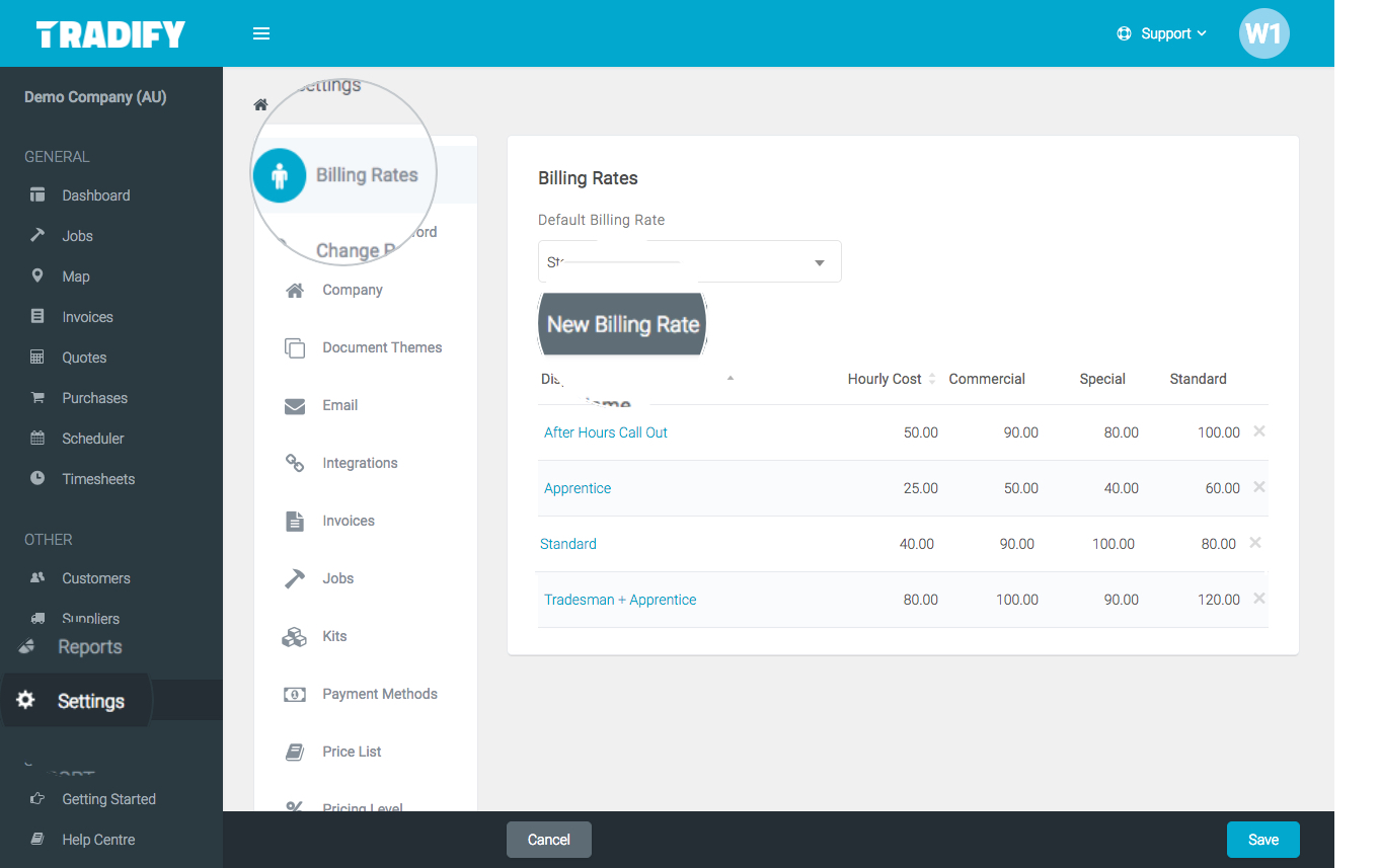Set Up a First Hour Charge in Tradify – Tradify Help Centre