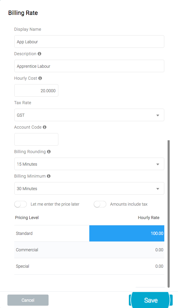 Set Up a First Hour Charge in Tradify – Tradify Help Centre
