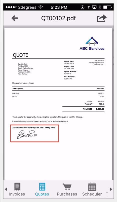 Is There a way for a Customer to Sign a Quote Upon Acceptance? – Tradify